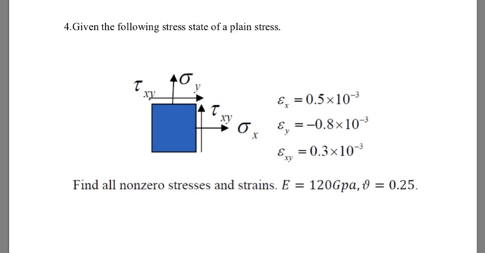 Solved 4.Given the following stress state of a plain stress. | Chegg.com