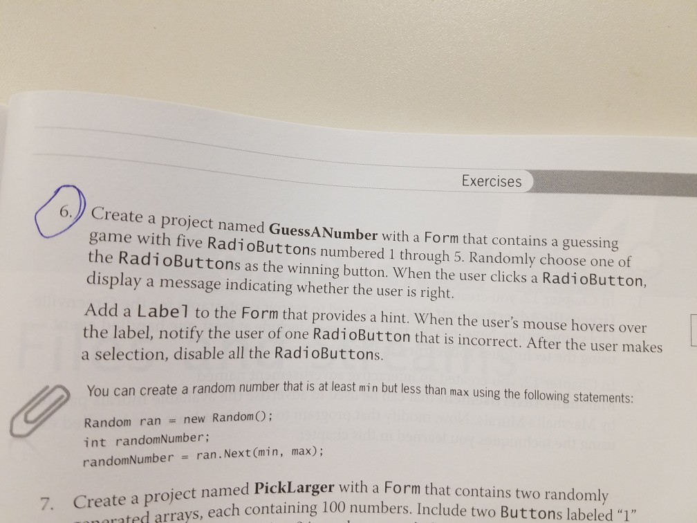 Solved Exercises 6.) Create a project named Guess AVumber | Chegg.com