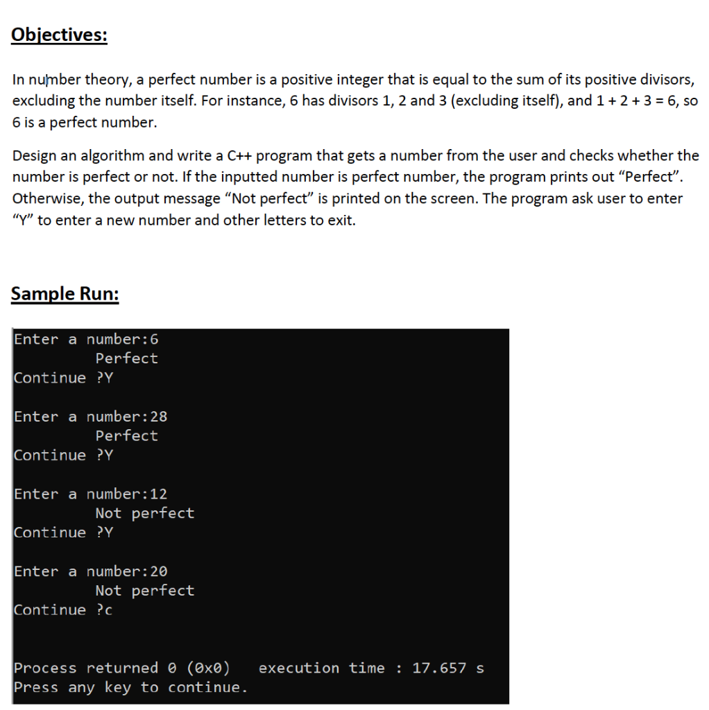 Solved Objectives: In number theory, a perfect number is a | Chegg.com