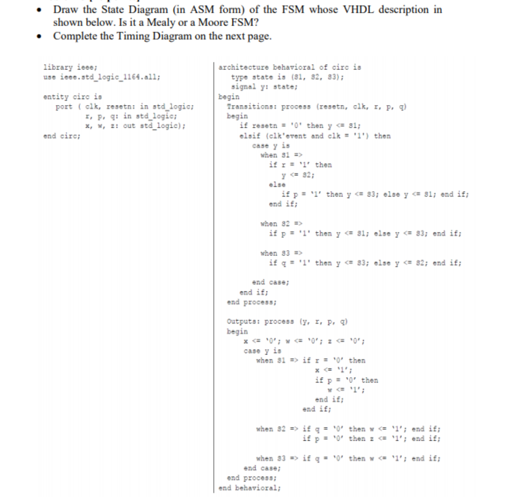 - Draw the State Diagram (in ASM form) of the FSM | Chegg.com