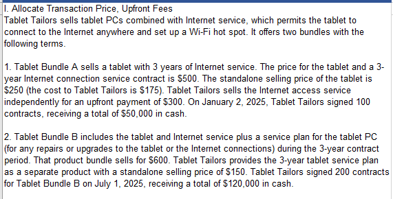 Solved I. Allocate Transaction Price, Upfront Fees Tablet | Chegg.com