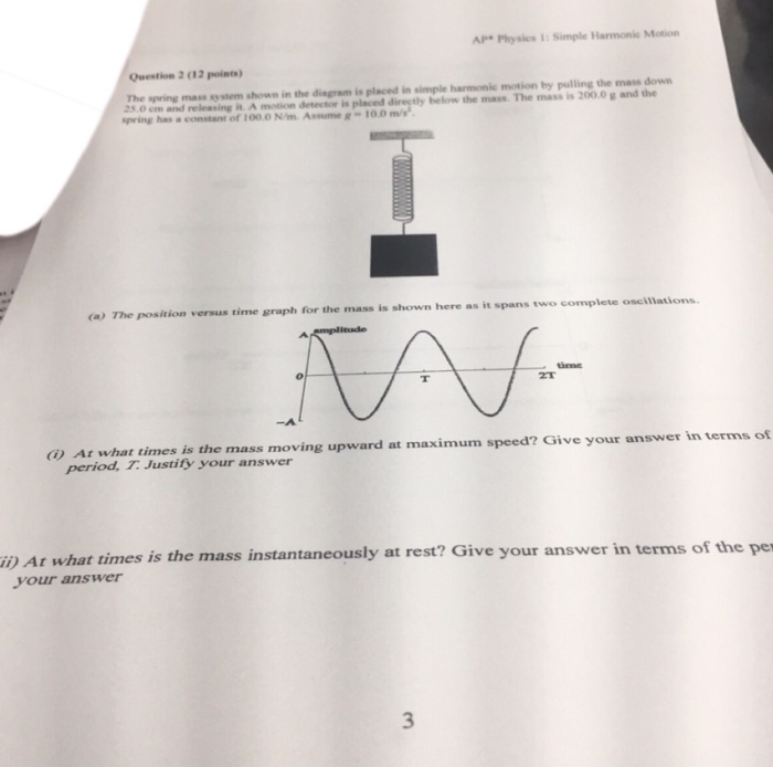Solved AP* Physics 1: Simple Harmonic Motion Question 2 (12 | Chegg.com