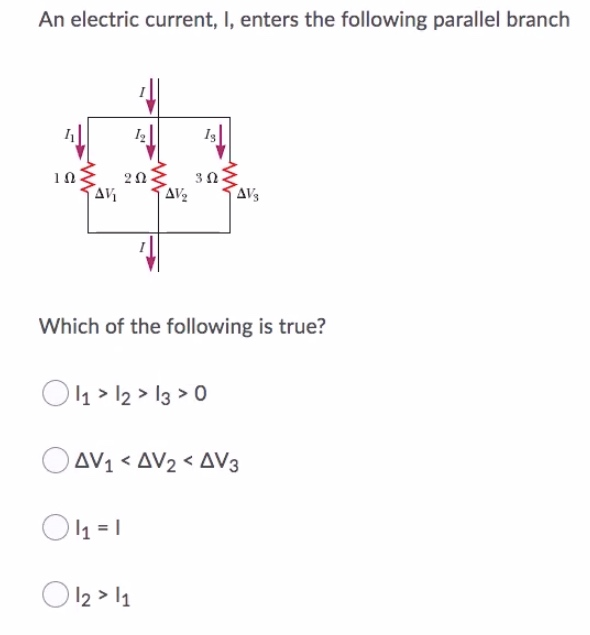 Solved An electric current, I, enters the following parallel | Chegg.com