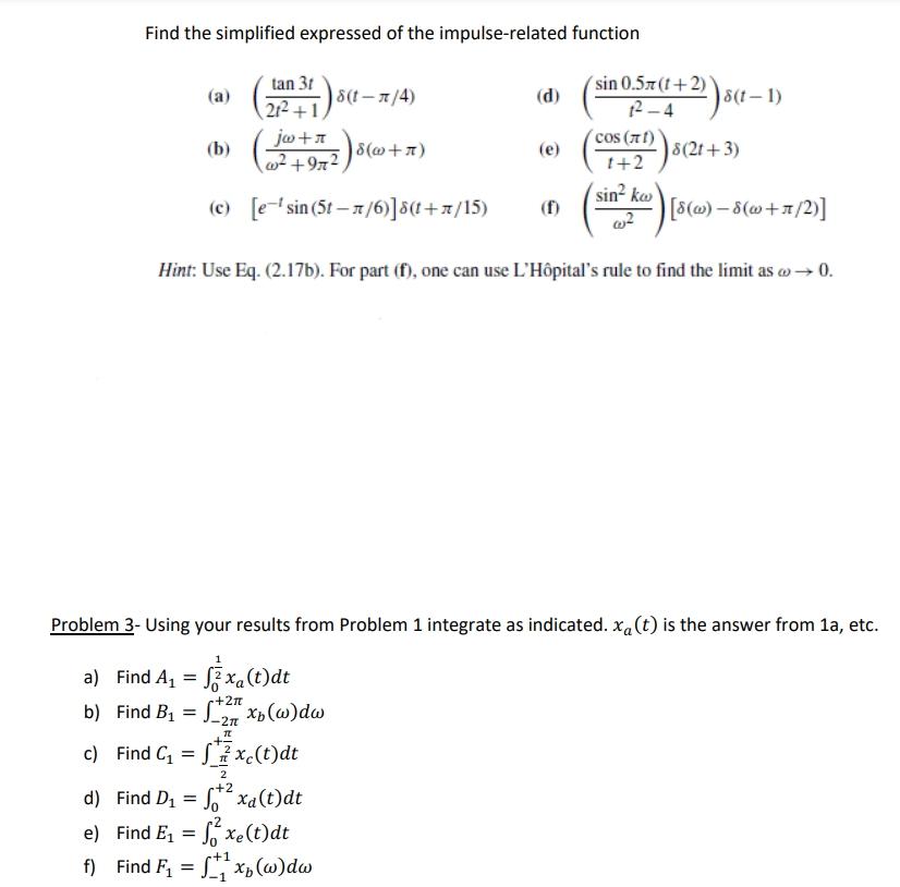 Solved Find the simplified expressed of the impulse-related | Chegg.com