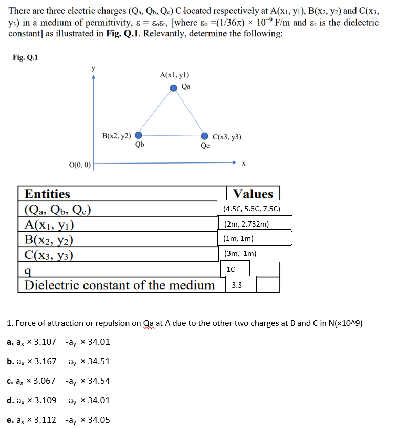Solved There are three electric charges (Qa, Qb, Qc) C | Chegg.com