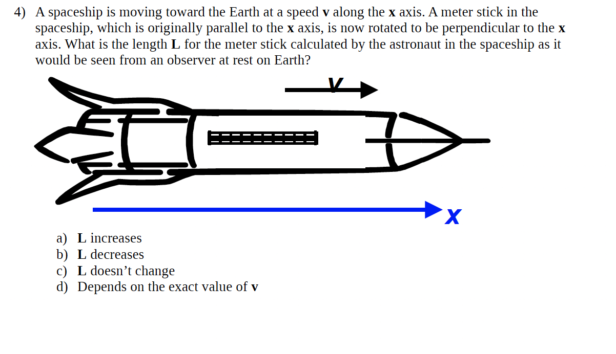 Solved 4) A spaceship is moving toward the Earth at a speed | Chegg.com