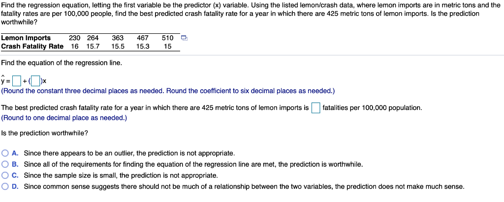 Solved Find the regression equation, letting the first | Chegg.com Solved Find the regression equation, letting the first | Chegg.com