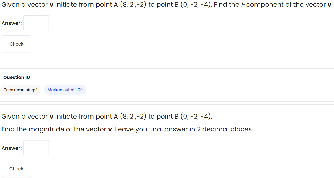 Solved Given a vector v initiate from point A (8, 2,-2) to | Chegg.com