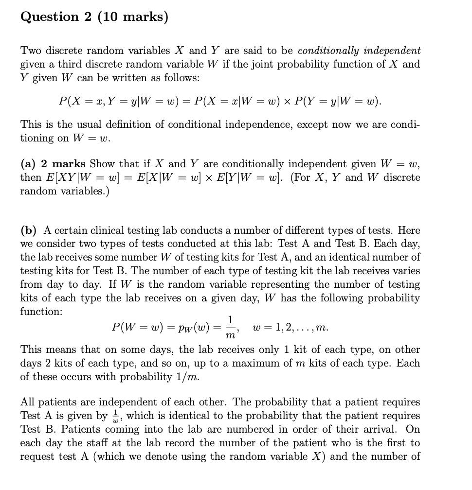 Solved Question 2 (10 marks) Two discrete random variables X | Chegg.com