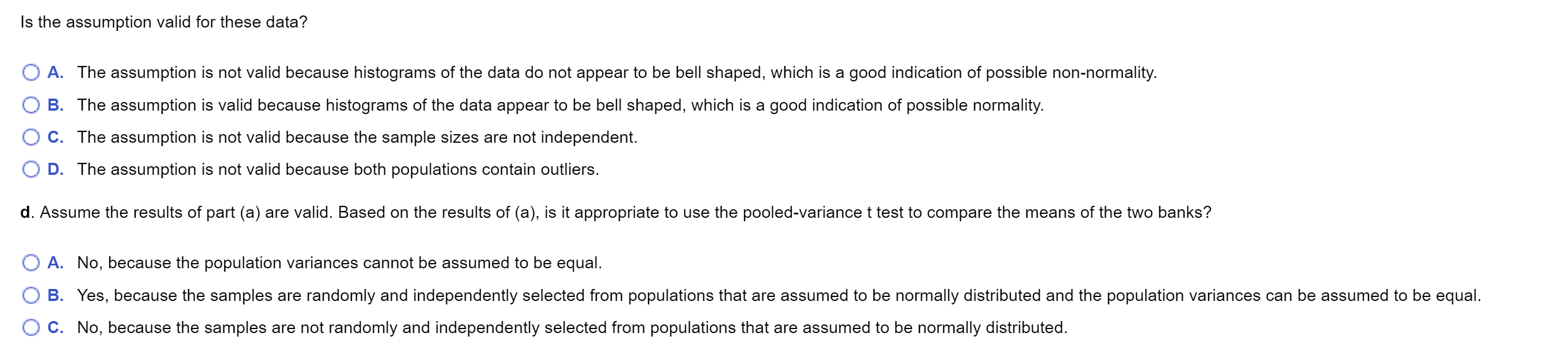 Solved A random sample of 15 customers in two different | Chegg.com