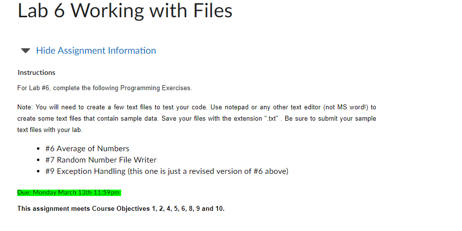 Solved Hide Assignment Information Instructions For Lab \#6, | Chegg.com