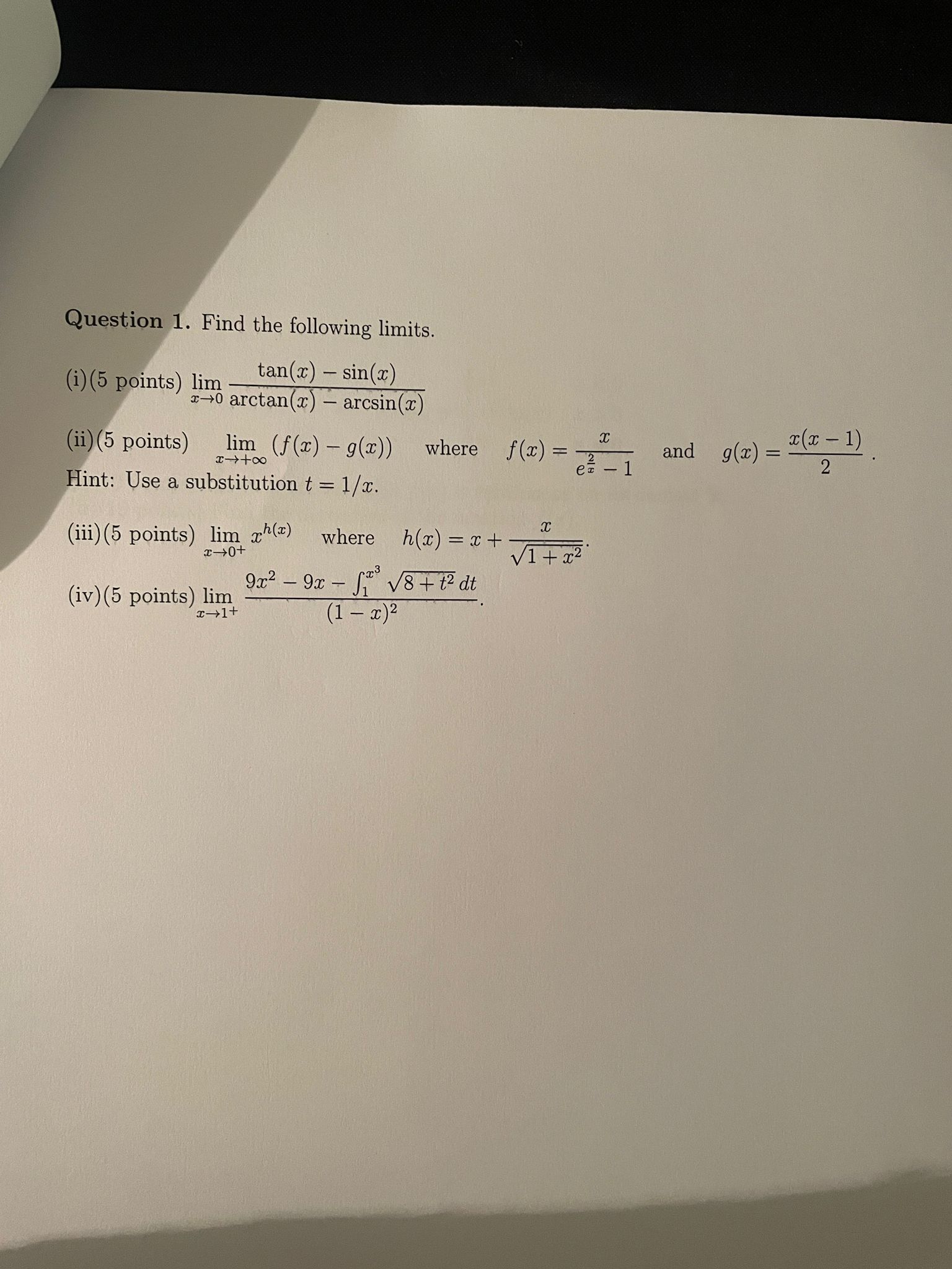 Solved Question 1. ﻿Find the following limits.(i) (5 | Chegg.com