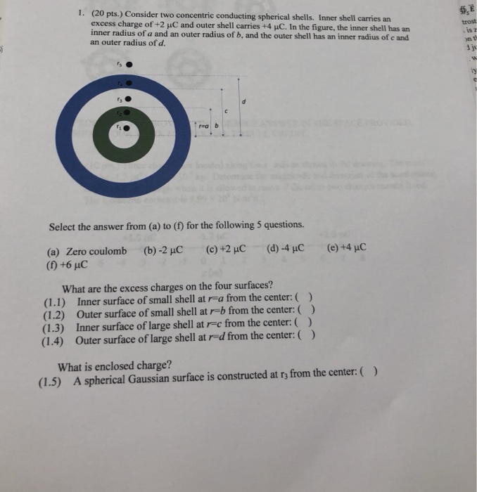 Solved 1. (20 pts.) Consider two concentric conducting | Chegg.com