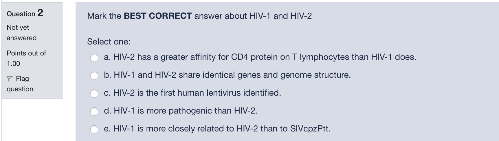 Solved Question 2 Mark the BEST CORRECT answer about HIV-1 | Chegg.com
