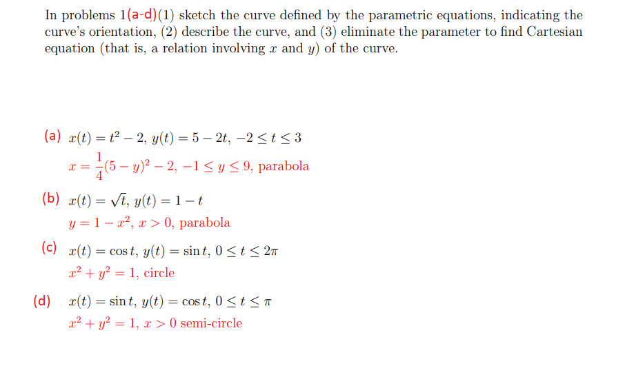 Solved In problems 1(a-d)(1) sketch the curve defined by the | Chegg.com