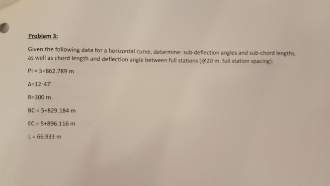 Solved given the following data for horizontal curve | Chegg.com