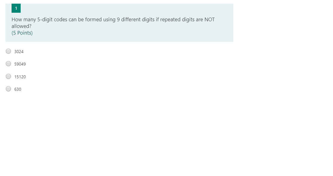 Solved 1 How many 5-digit codes can be formed using 9 | Chegg.com