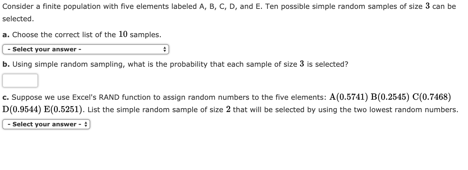 Consider a finite population with five elements | Chegg.com