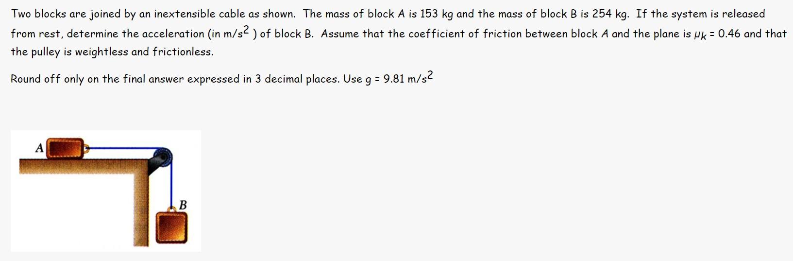 Solved Two blocks are joined by an inextensible cable as | Chegg.com