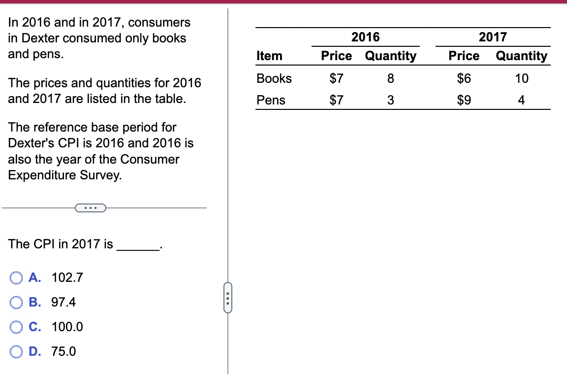Solved In 2016 and in 2017, consumers in Dexter consumed | Chegg.com