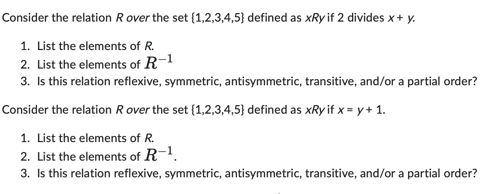 Solved Consider the relation R over the set {1,2,3,4,5} | Chegg.com