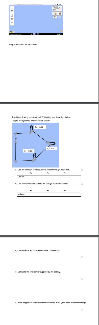 Solved Physics 30 Virtual Lab #2: Electricity and | Chegg.com