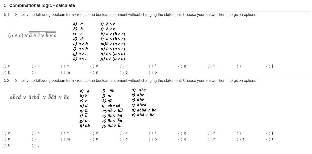 Solved 5 Combinational logic - calculate 5.1 Simplify the | Chegg.com