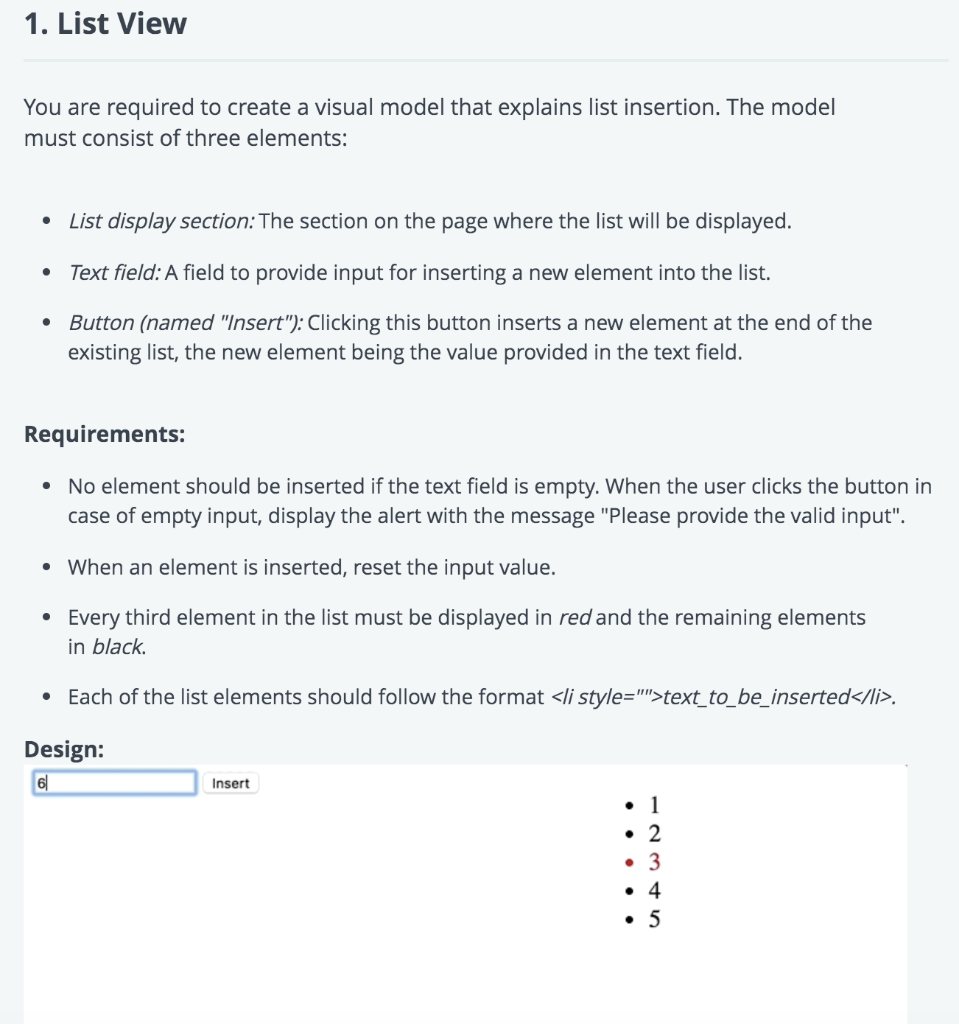 1. List View You are required to create a visual | Chegg.com