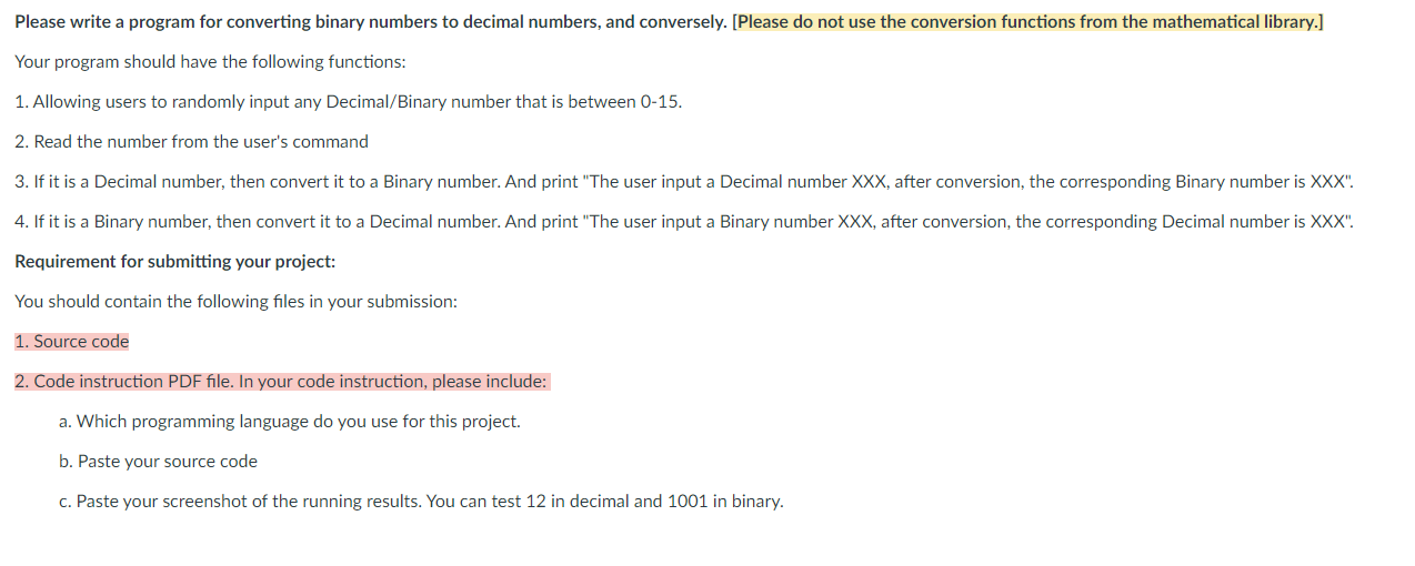 Solved Please write a program for converting binary numbers | Chegg.com