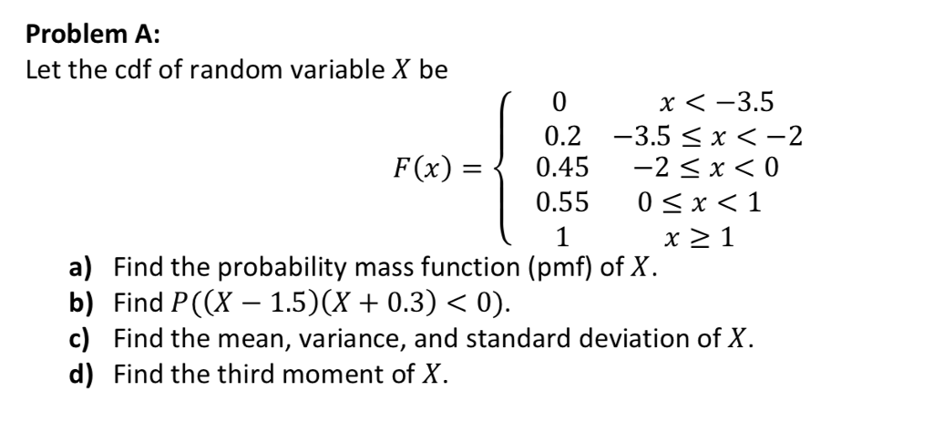 Solved Problem A Let The Cdf Of Random Variable X Be 5535