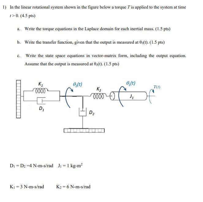 Solved 1) In the linear rotational system shown in the | Chegg.com