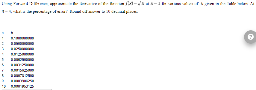 Solved Using Forward Difference, approximate the derivative | Chegg.com