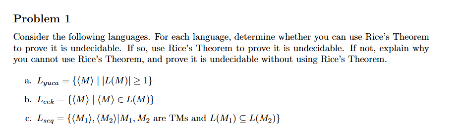 Solved Problem 1Consider the following languages. For each | Chegg.com