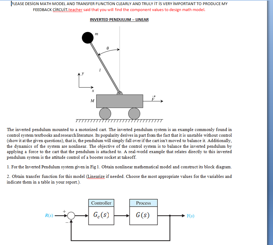 Solved PLEASE DESİGN MATH MODEL AND TRANSFER FUNCTION | Chegg.com