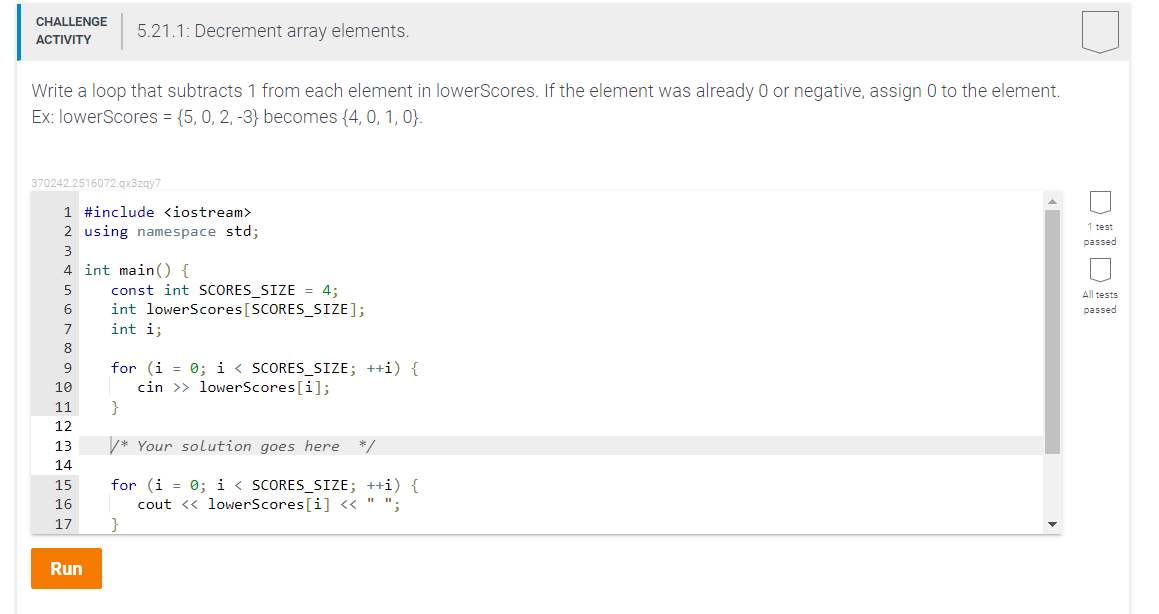 Solved CHALLENGE ACTIVITY 5.21.1: Decrement array elements. | Chegg.com