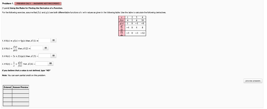 Solved Problem 1. PREVIEW ONLY -- ANSWERS NOT RECORDED 11 | Chegg.com