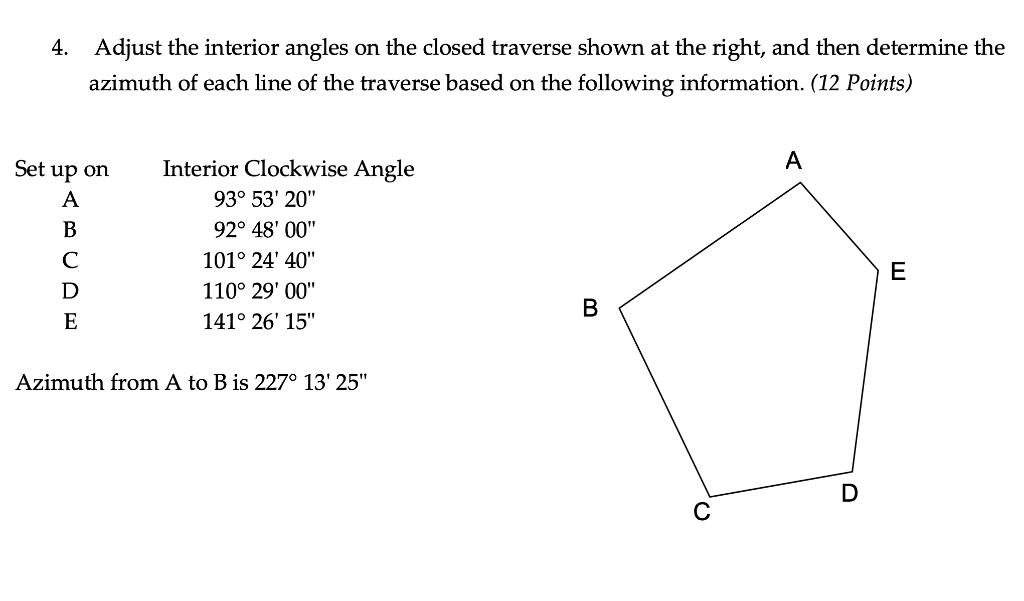 Solved Adjust the interior angles on the closed traverse | Chegg.com