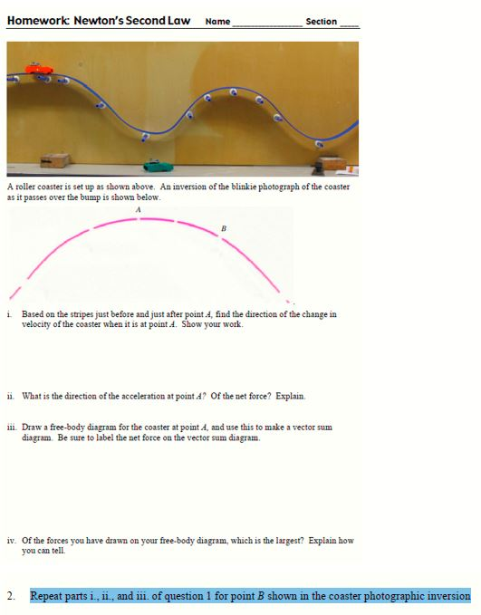 Solved Homework: Newton's Second Law Name Section A roller | Chegg.com