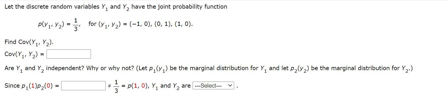 Solved Let the discrete random variables Y1 and Y2 have the | Chegg.com