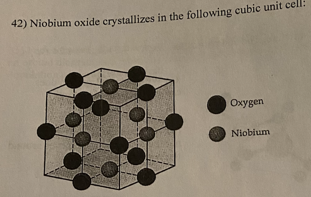 Solved 42) Niobium oxide crystallizes in the following cubic | Chegg.com