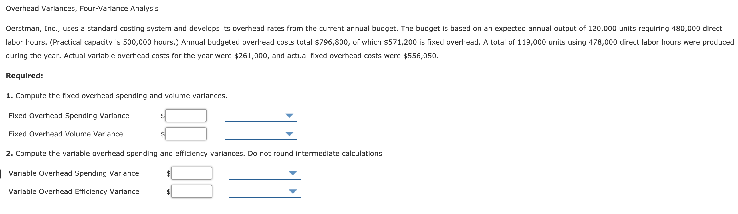 Solved Overhead Variances, Four-Variance Analysis Oerstman, | Chegg.com
