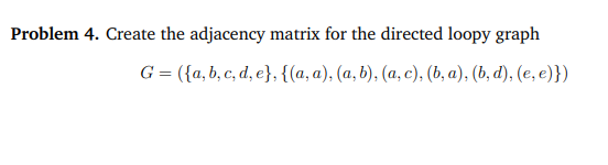 Solved Problem 4. Create the adjacency matrix for the | Chegg.com
