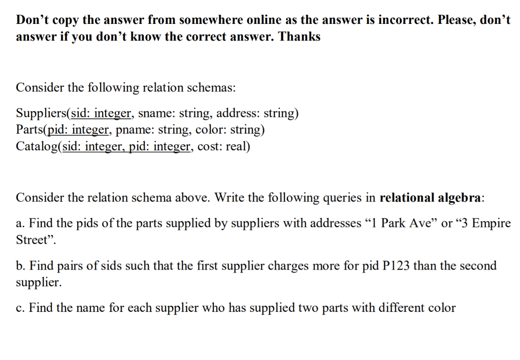 Solved Don't copy the answer from somewhere online as the | Chegg.com