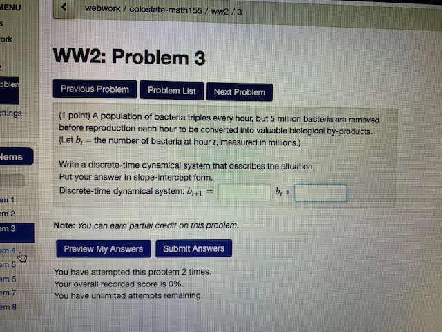 Solved MENU webwork/ colostate-math155/ww2/3 ork ww2: | Chegg.com