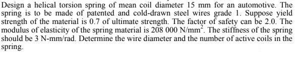 Solved Design a helical torsion spring of mean coil diameter | Chegg.com