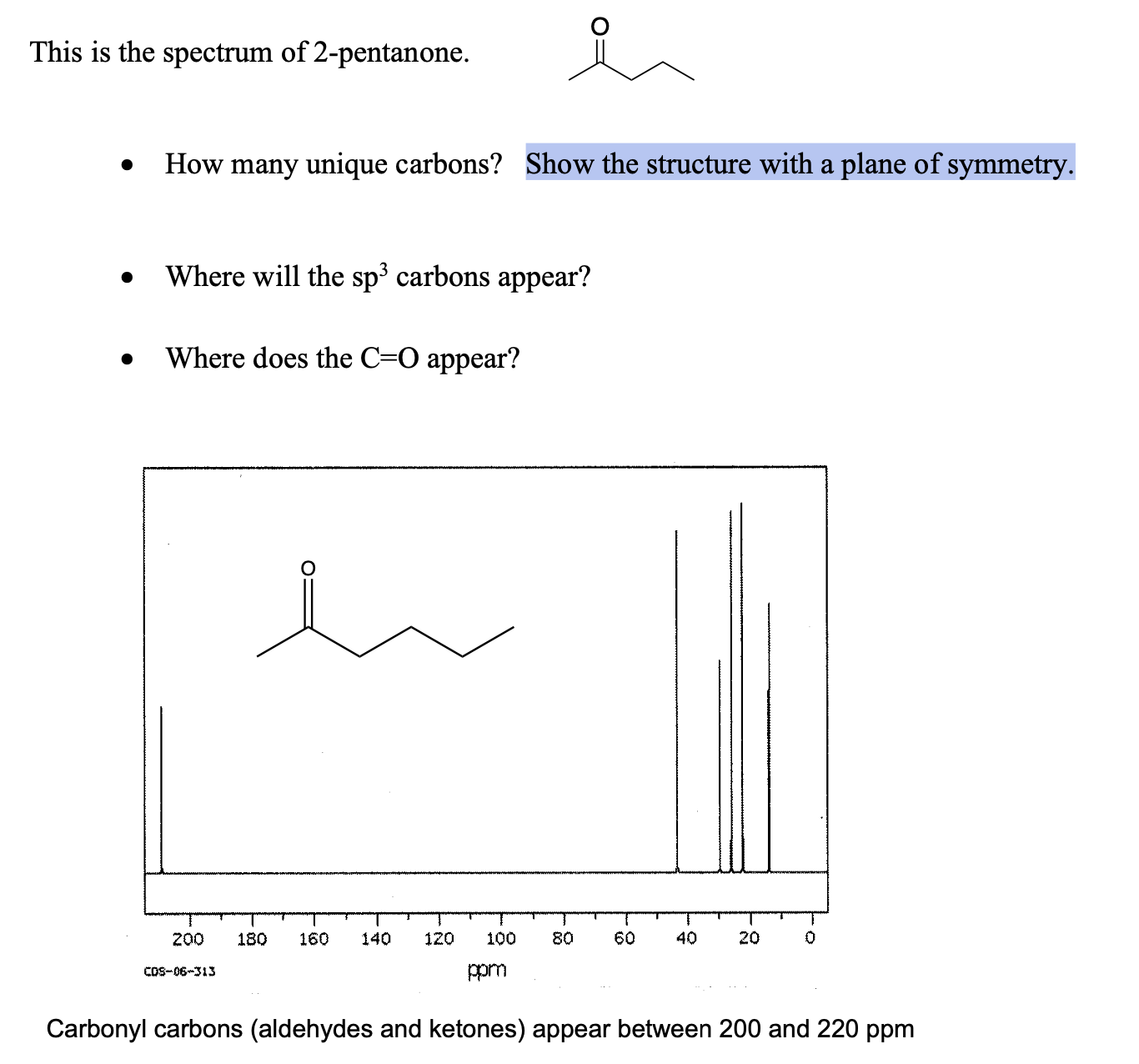Solved This is the spectrum of 2-pentanone. Show the | Chegg.com