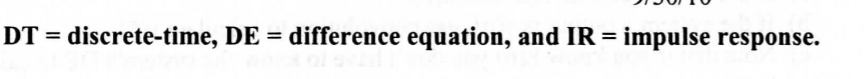 Solved DT = discrete-time, DE = difference equation, and IR | Chegg.com