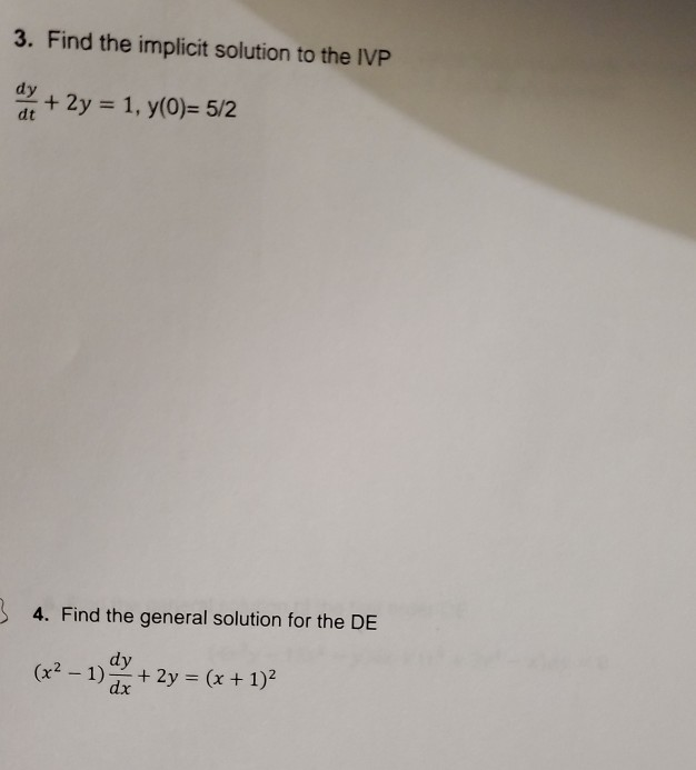 Solved 3. Find the implicit solution to the IVP + 2y = 1, | Chegg.com