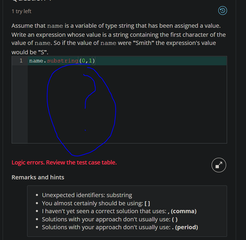 Solved 1 Try Left 9 Assume That Name Is A Variable Of Type