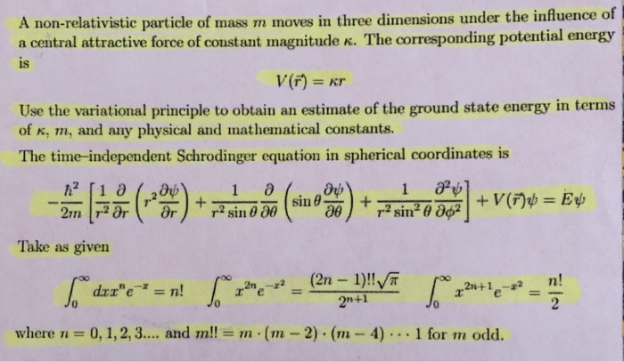 A non-relativistic particle of mass m moves in three | Chegg.com